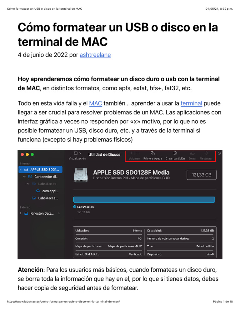 Formateo USB en Terminal MacOS | PDF | Mac OS | Archivo de computadora