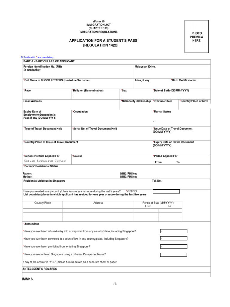 EForm 16 - Application For Students Pass | PDF | Marriage | Divorce