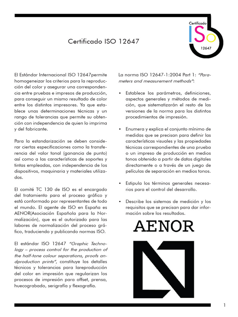 Certificado ISO 12647 | Descargar gratis PDF | Estandarización | Color