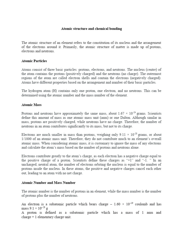 Chemical Bonding & Atomic Structure Notes | PDF | Atoms | Electron