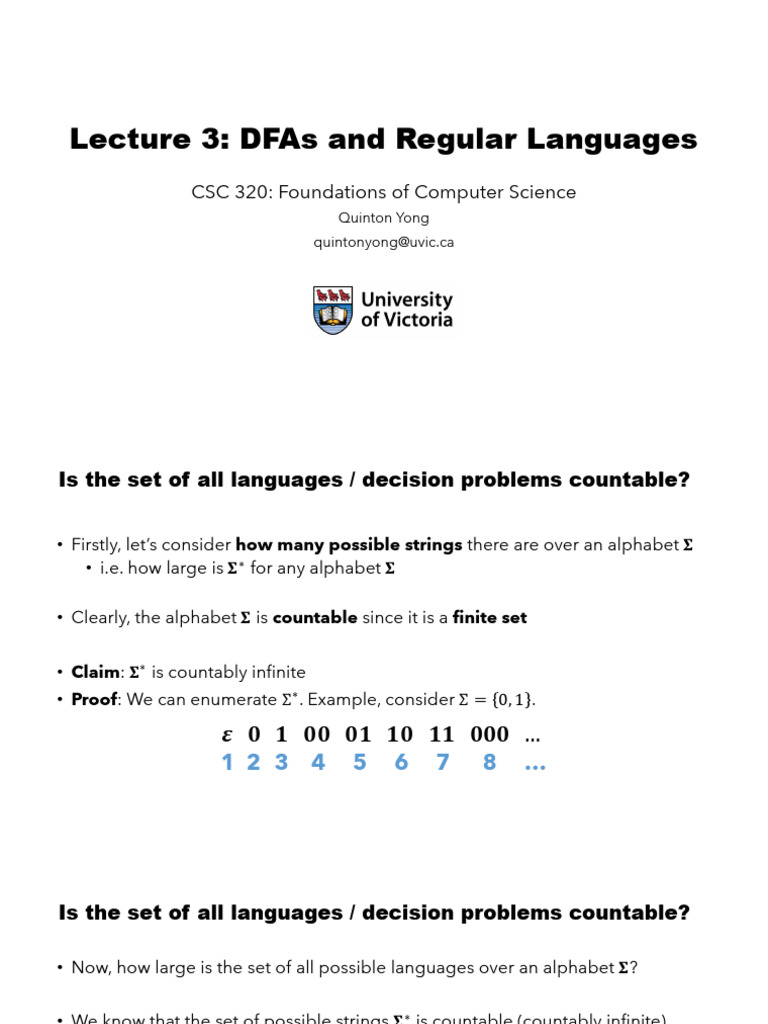 Lecture 3 Deterministic Finite Automata Pdf Formal Methods Mathematical Logic