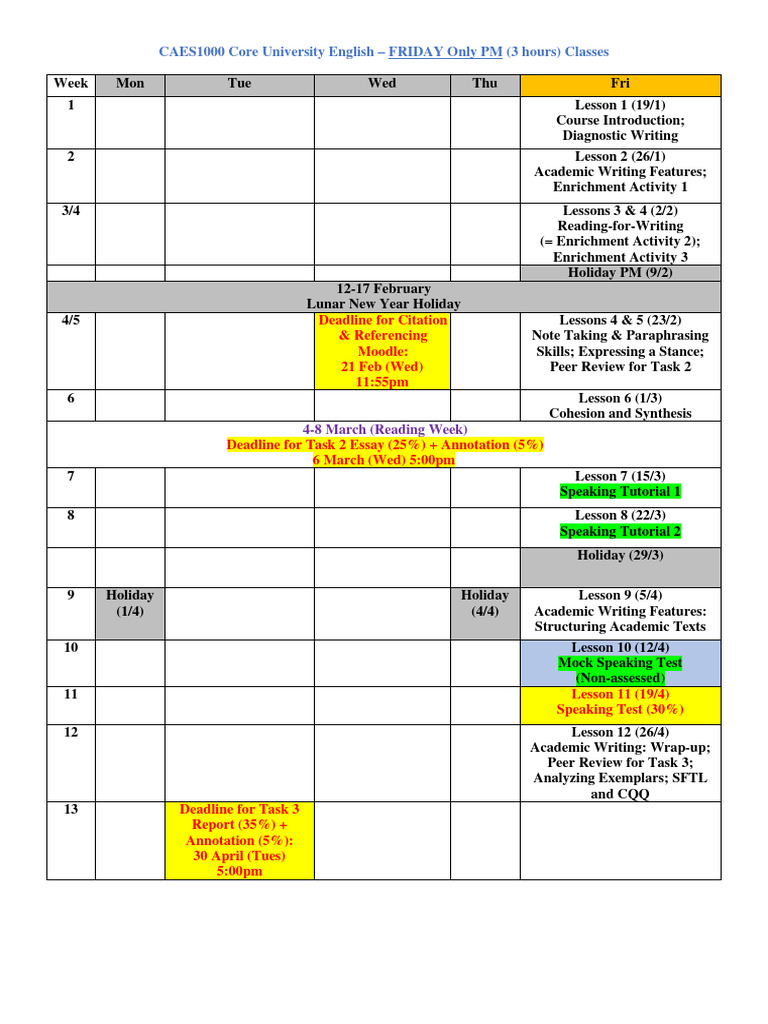 CAES1000 Simpl. Schedules Sem2 23 - 24 - FriOnly PM | PDF | Learning ...