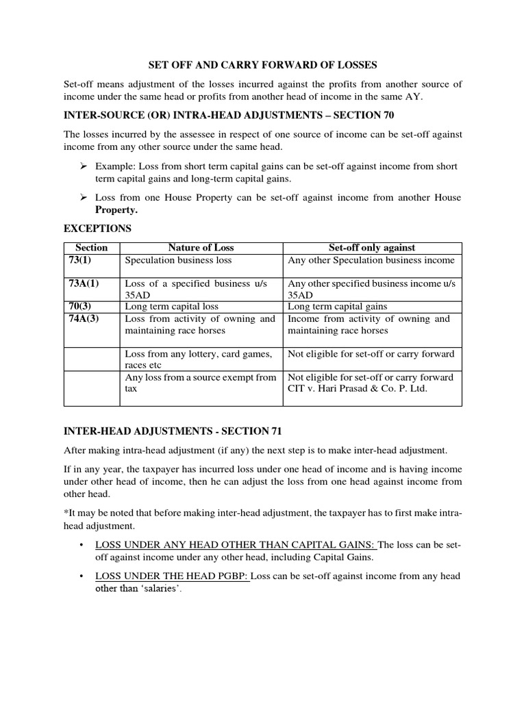 Set Off and Carry Forward of Losses | PDF | Capital Gain | Income