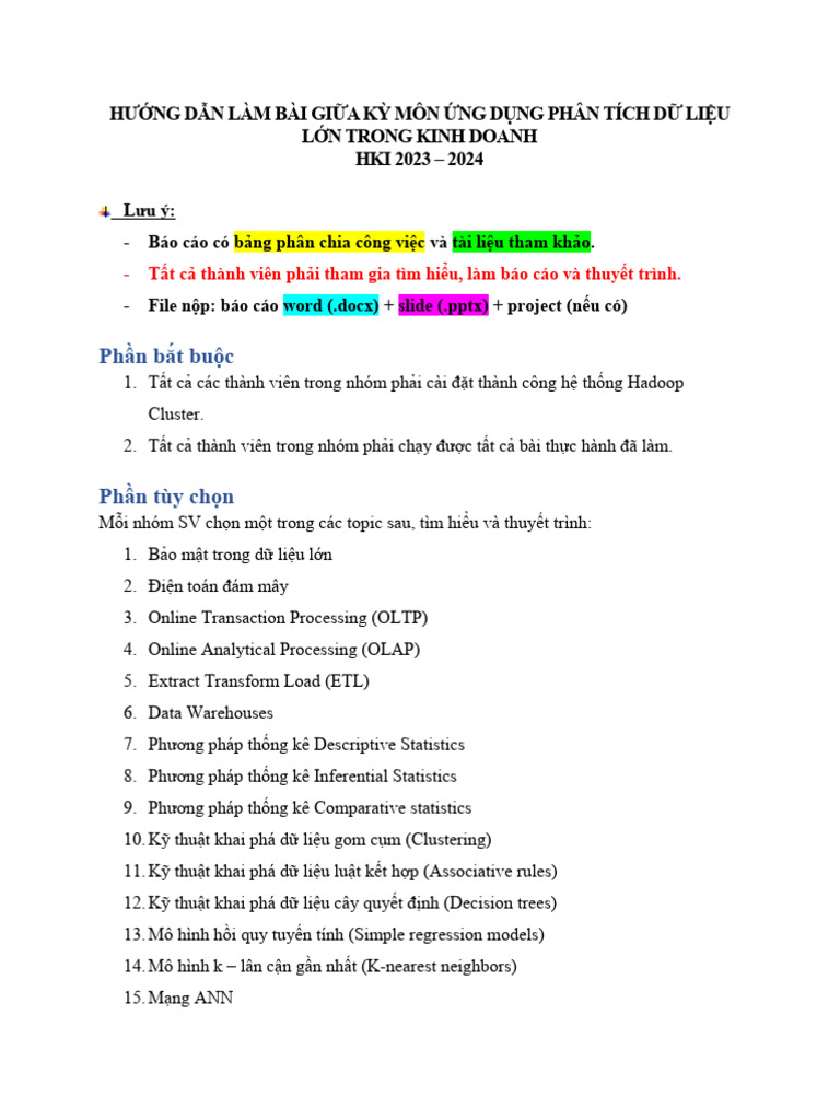 Huong Dan Lam Bai Tap Ung Dung Du Lieu Lon Trong Kinh Doanh | PDF