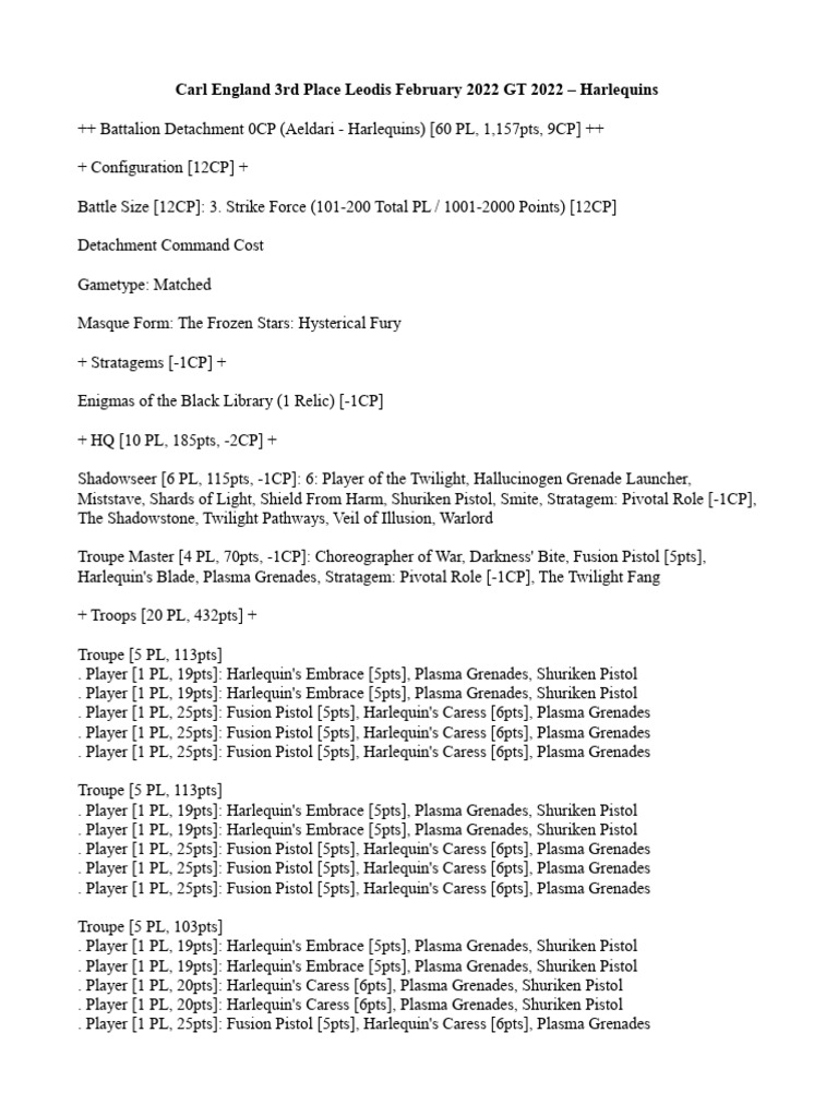 Carl England 3rd Place Leodis February 2022 GT 2022 - Harlequins | PDF ...