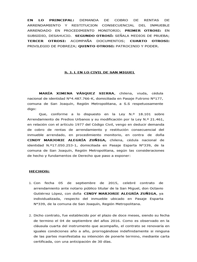 Termino Arrendamiento Desahucio Maria Ximena Vasquez Sierra | PDF | Pagos | Ley común