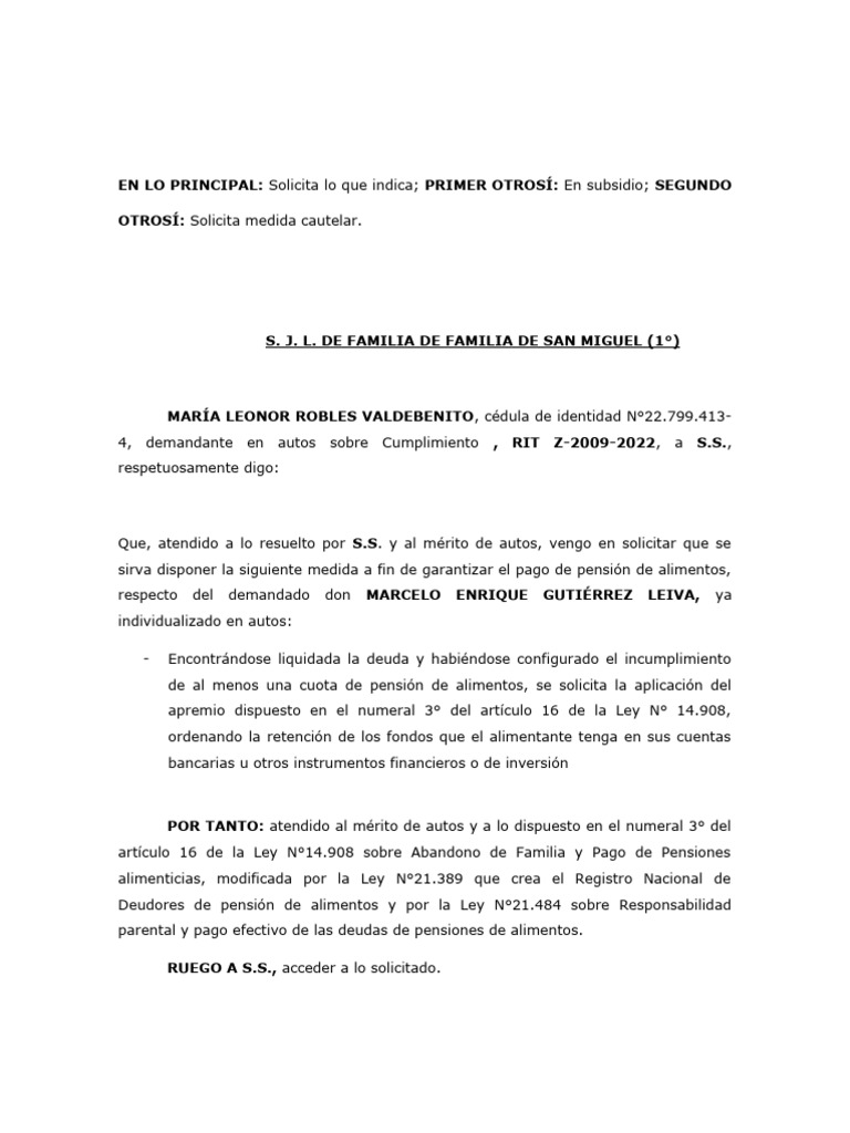 Maria Leonor Robles Valdebenito | PDF | Bancos | Pensión alimenticia