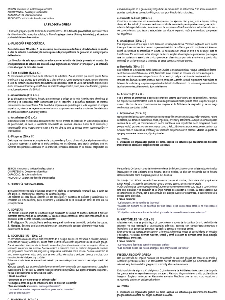 Filosofía Presocrática: Principales Exponentes | PDF | Filosofía griega ...