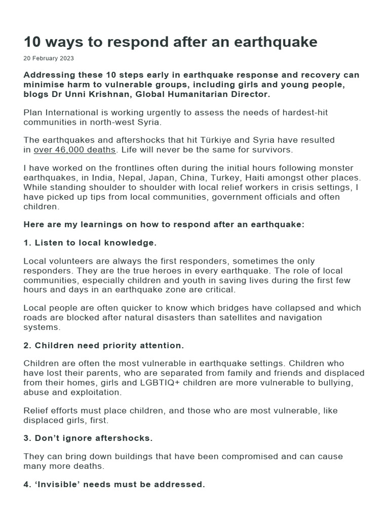 10 Ways To Respond After An Earthquake | PDF | Humanitarian Aid ...