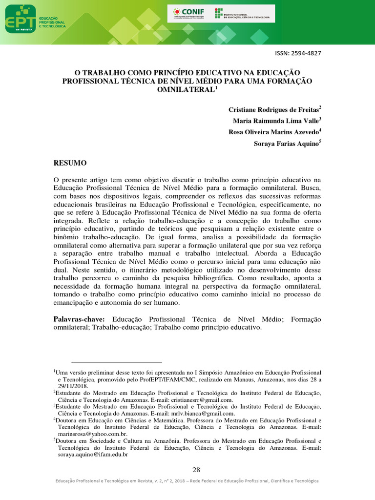 FREITAS e Outros - O Trabalho Como Princípio Educativo | PDF | Desenvolvimento profissional ...