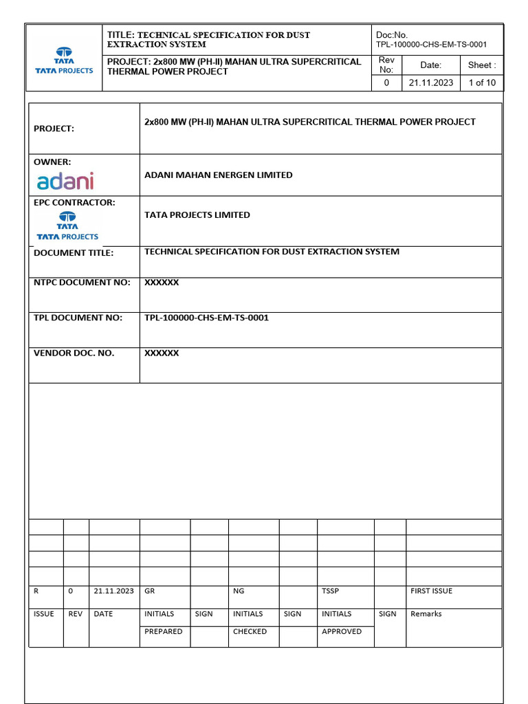 TPL-100000-CHS-EM-TS-0001 Dust Extraction System | PDF ...