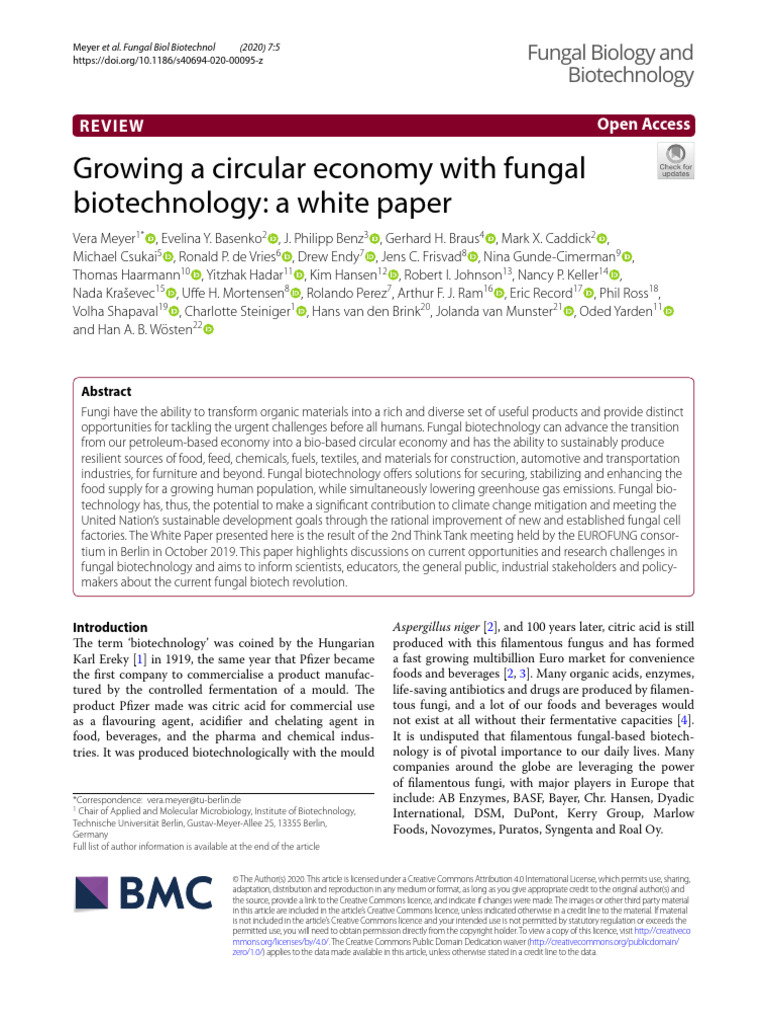 Growing A Circular Economy With Fungal Biotechnology: A White Paper ...