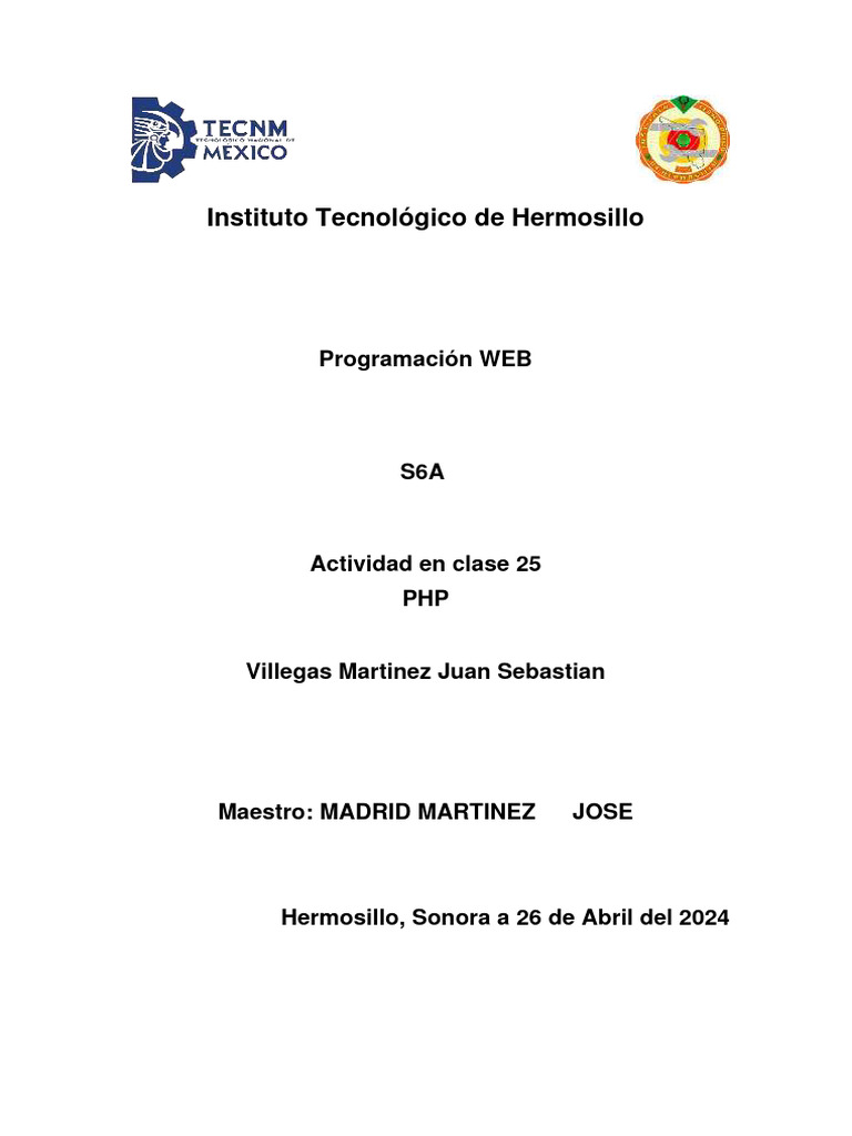 Actividad en Clase Programacion Web 26 Abril 24 | PDF | Desarrollo de software | Ciencias de la ...
