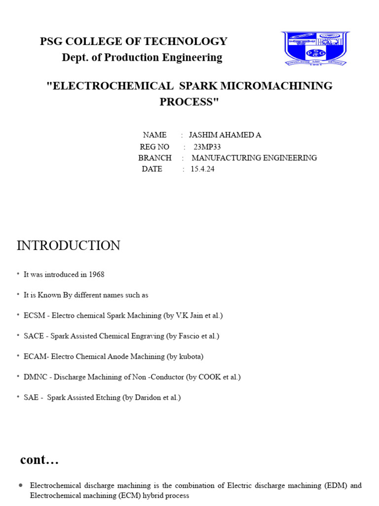 Electrochemical Spark Machining Overview | PDF | Machining ...