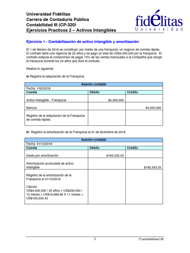 NIC 38 - SOLUCIÓN (Ejercicios Prácticos) | PDF | Contabilidad | Activo intangible