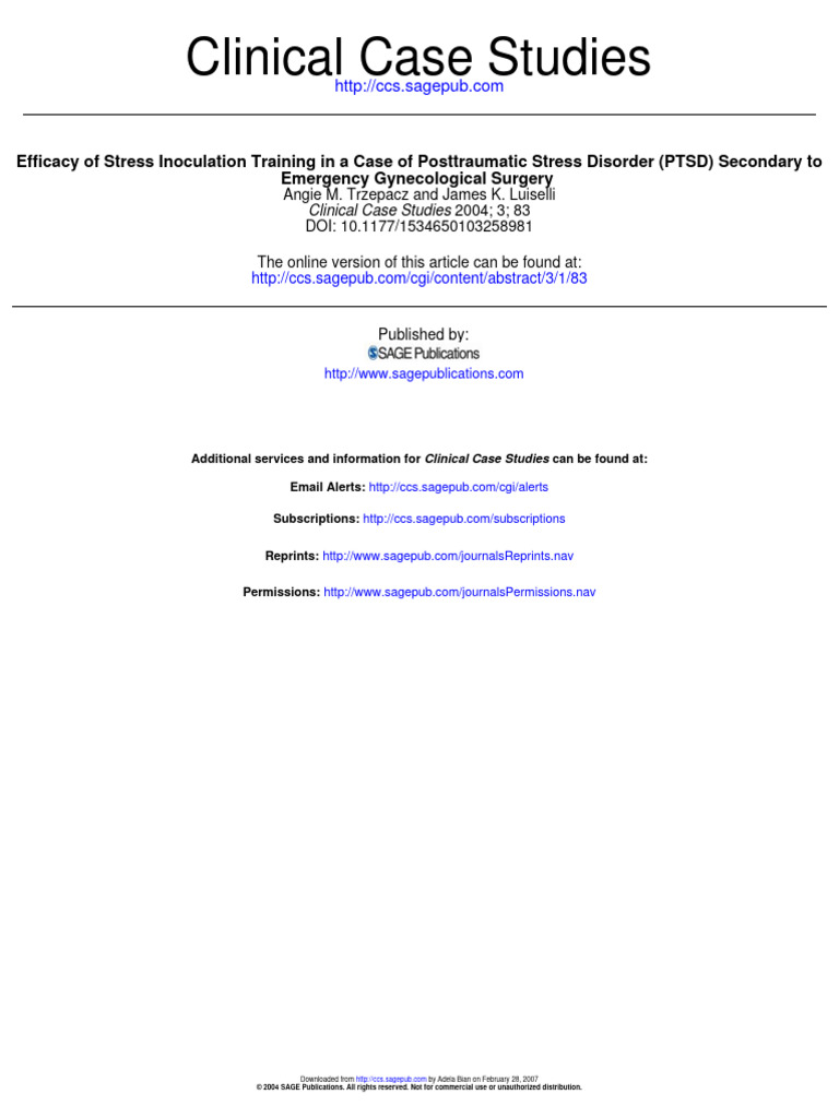 Efficacy of Stress Inoculation Training in A Case of Posttraumatic ...