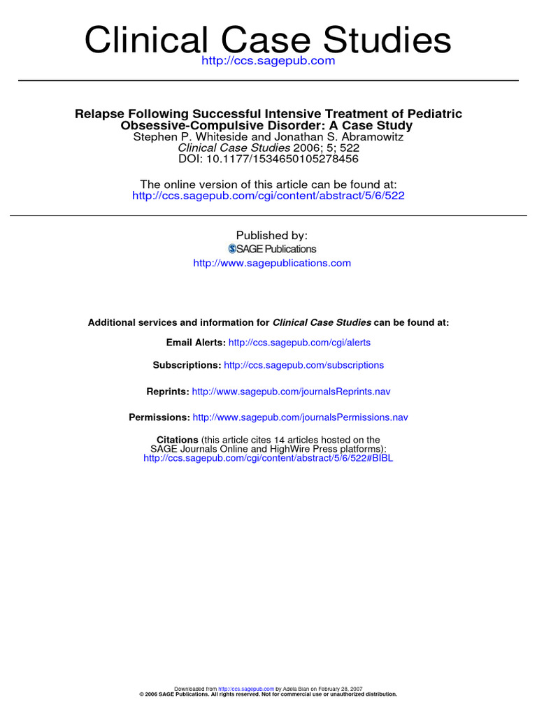 Pediatric OCD Relapse Case Study | PDF | Obsessive–Compulsive Disorder ...