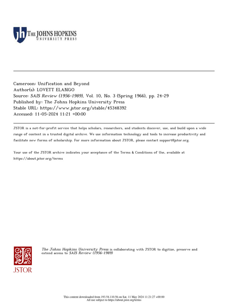 ELANGO CameroonUnificationBeyond 1966 | PDF | Cameroon | Nigeria