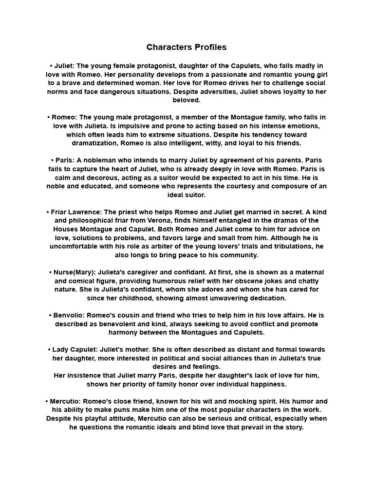 Characters Profile | Download Free PDF | Characters In Romeo And Juliet ...