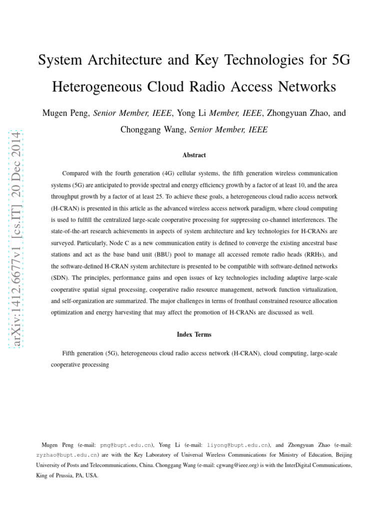 System Architecture and Key Technologies For 5G | PDF | Computer ...
