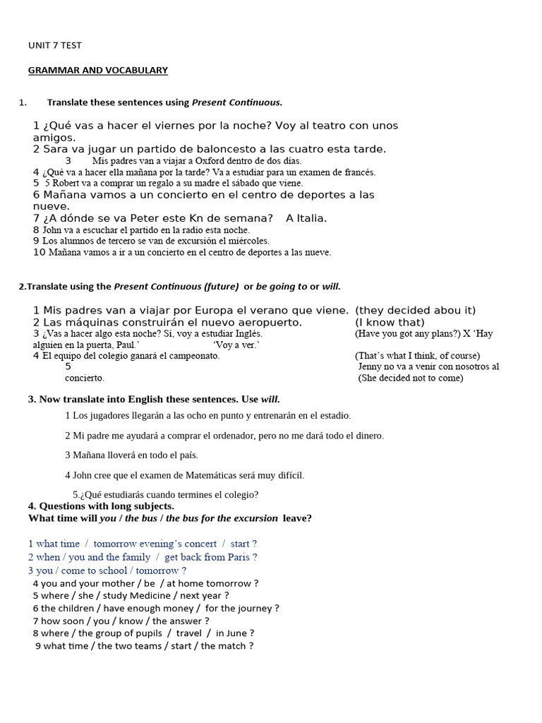 Unit 7 Test Future Tenses and First Cond Sentence | PDF | Language Arts ...