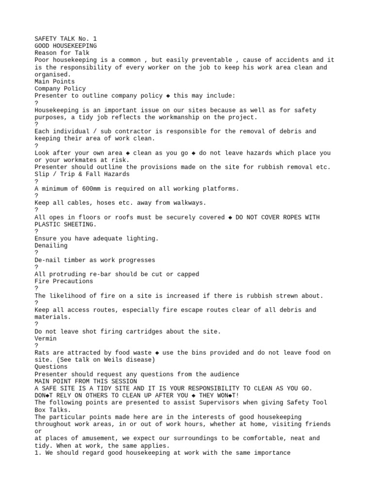 Toolbox Talk - 01 | PDF | Housekeeping | Safety