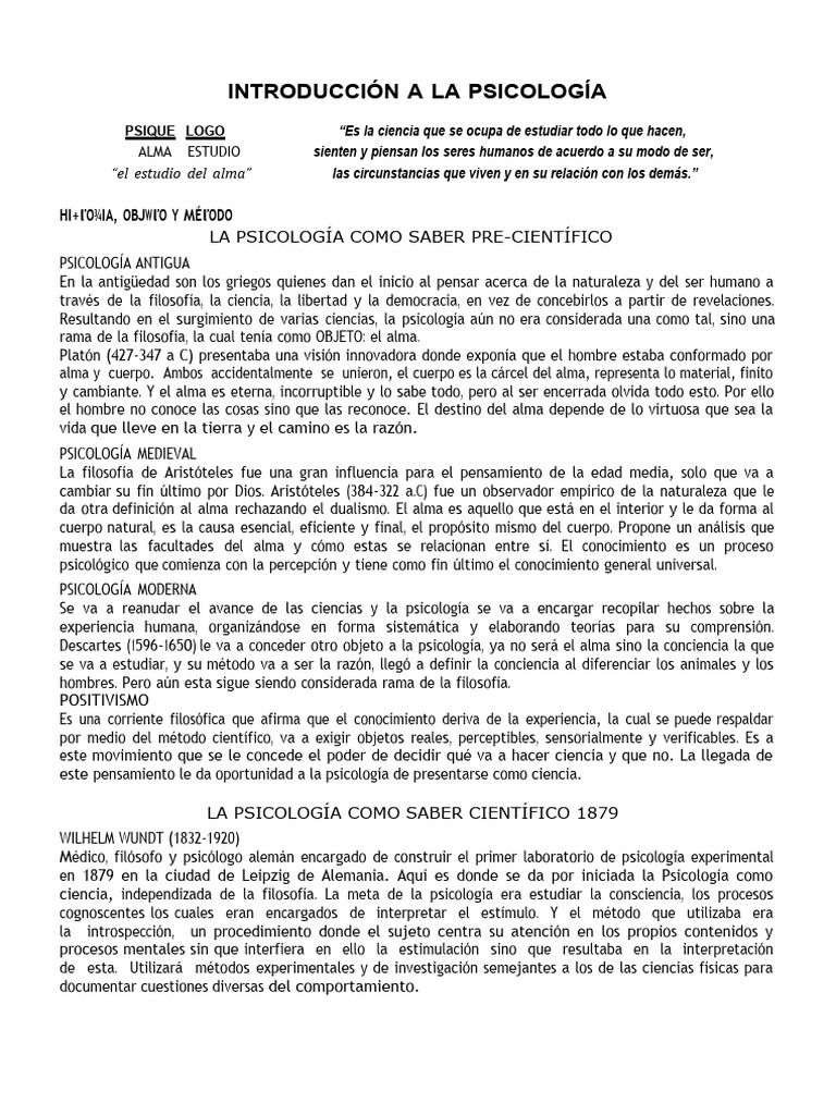 Introduccion A La Psicologia | PDF | Sicología | Conocimiento