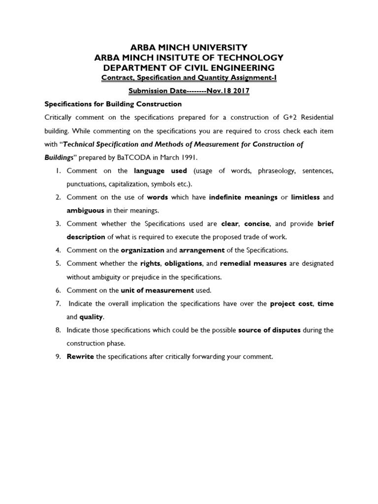 Contract, Specification and Quantity Assignment-I | PDF