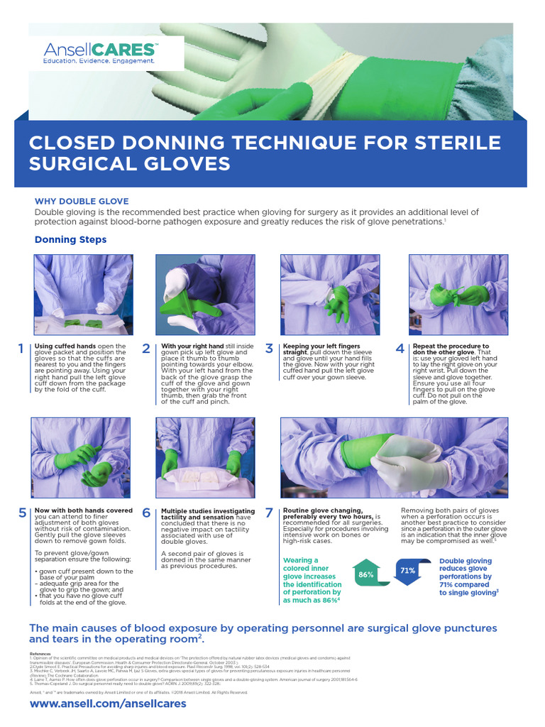 Donning Technique for Sterile Surgical Gloves | PDF | Surgery | Hand