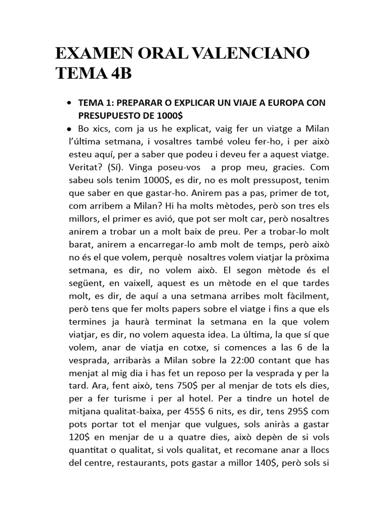 EXAMEN ORAL VALENCIANO TEMA 4B | PDF