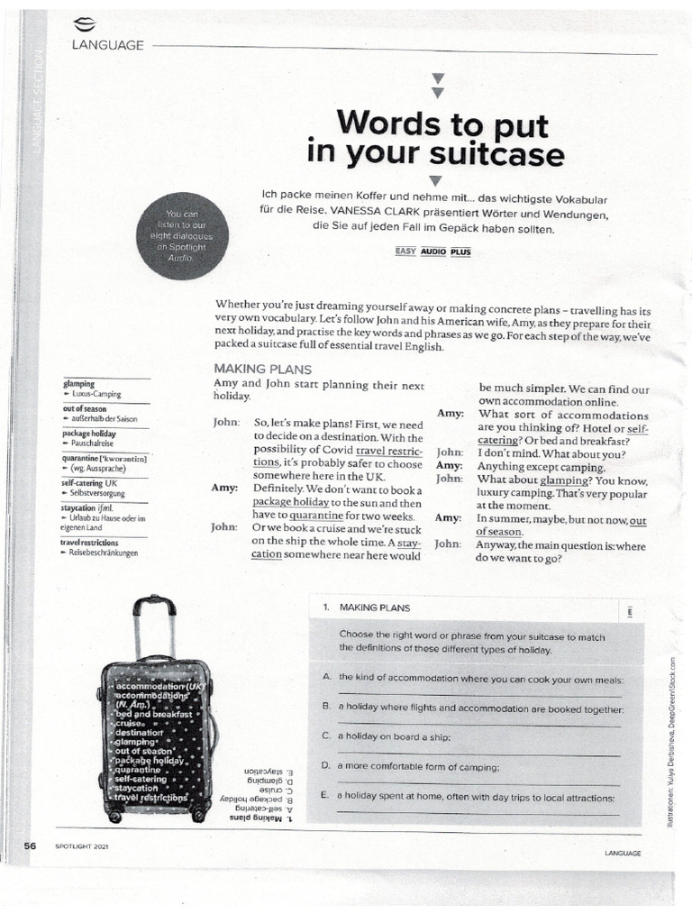 Vocabulary - Travel - Words To Put in Your Suitcase | PDF