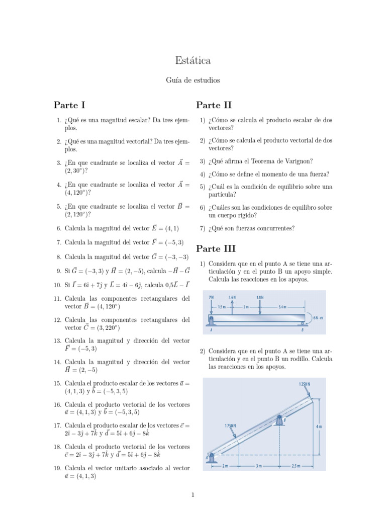 Estática GUÍA FINAL | PDF | Vector Euclidiano | Viga (Estructura)