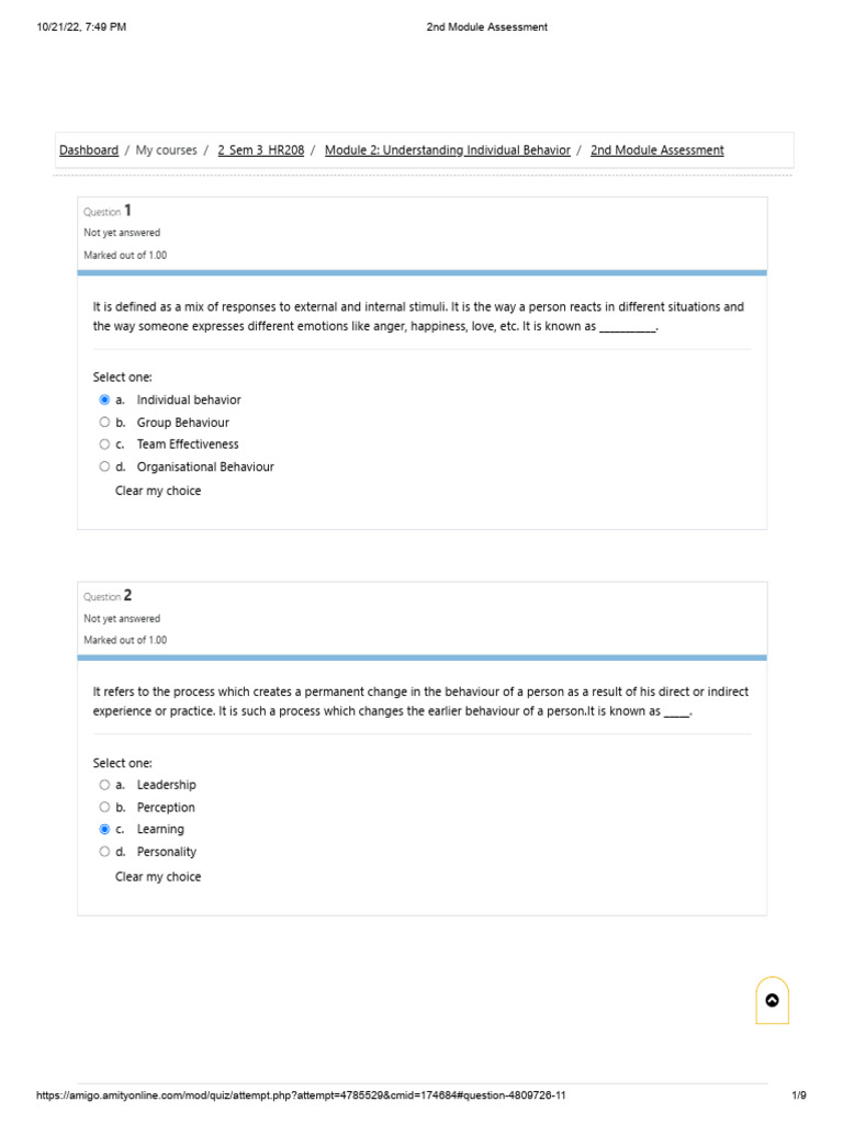 2nd Module Assessment HR202 | PDF | Classical Conditioning | Perception