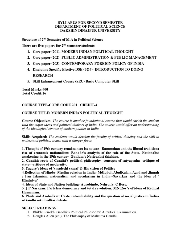2ND Sem Syllabus Ddu | PDF | Jawaharlal Nehru | Methodology