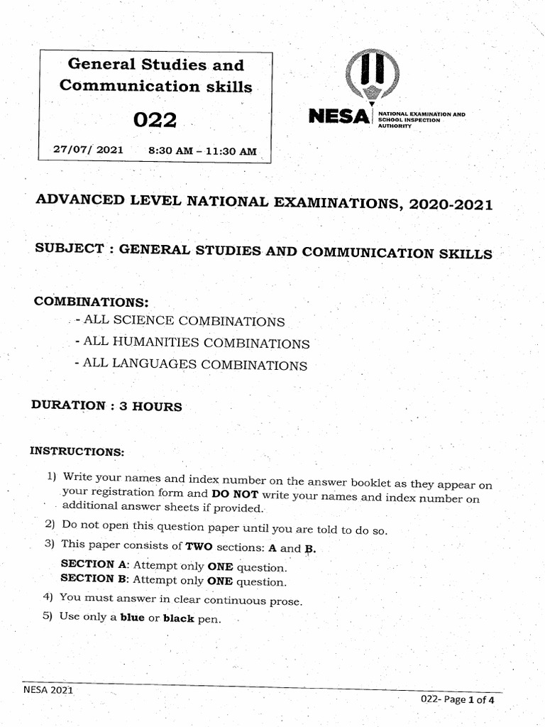 2021 General Studies and Communication Skills All Combinations | PDF
