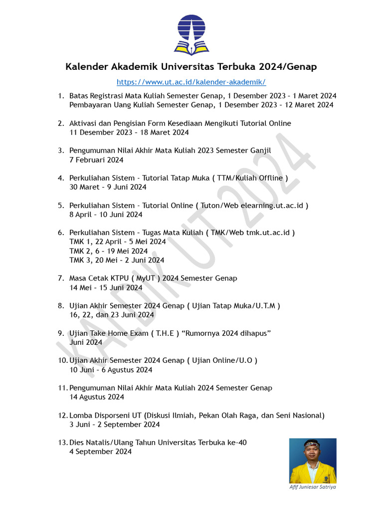 Kalender Akademik UT 2024 | PDF