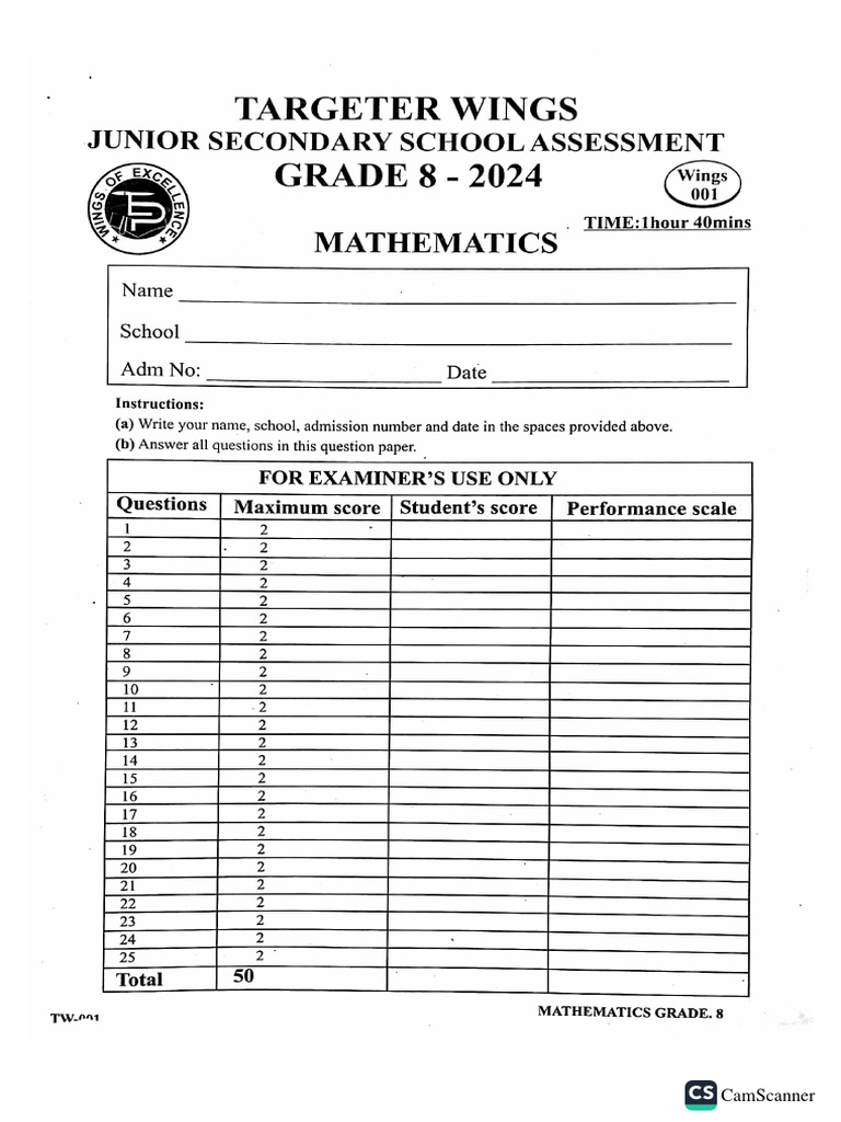 Targeter Wing 001 Grade 8 Mathematics | PDF