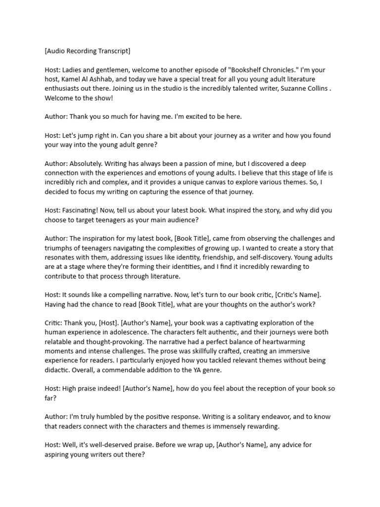 Audio Recording Transcript | PDF | Young Adult Fiction