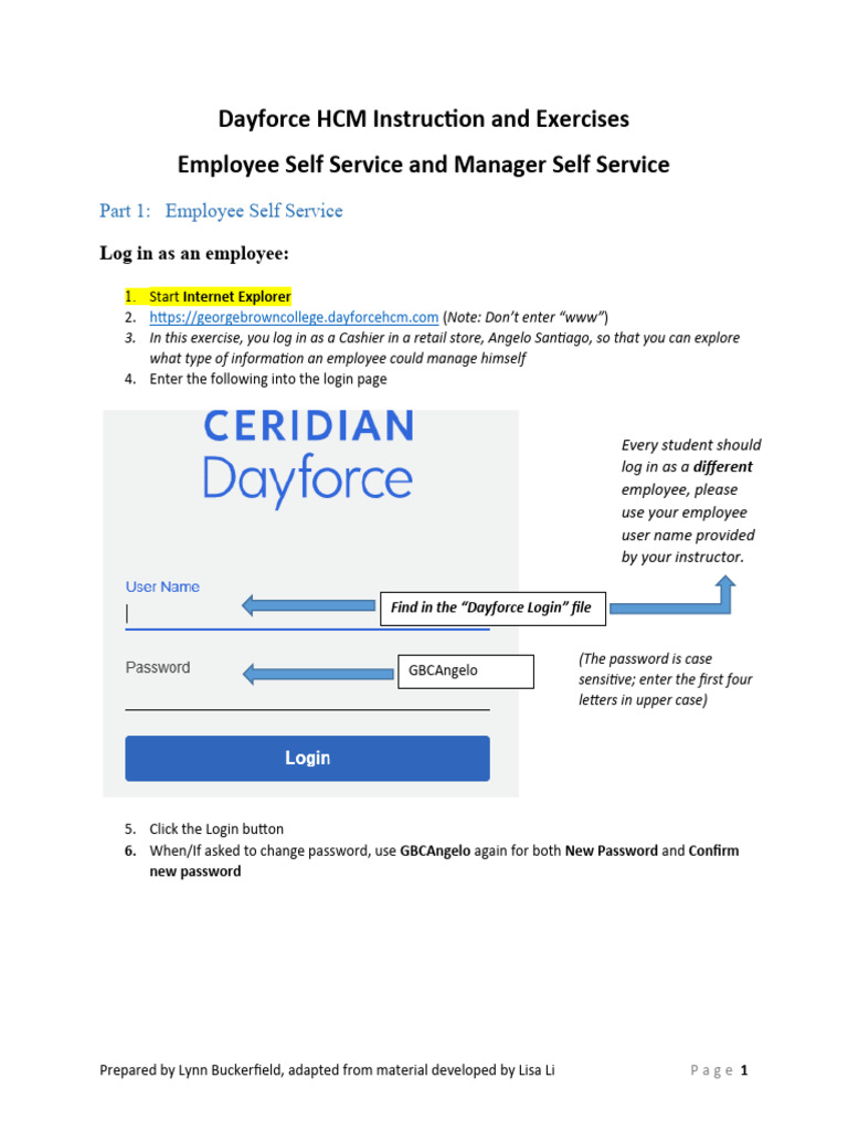 Dayforce Instruction & Practice Excercises - ESS and MSS | PDF | Login ...