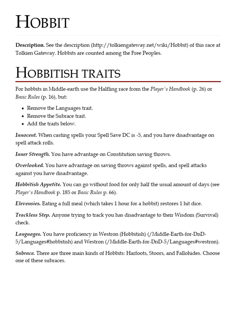 Hobbit of Middle-Earth For 5e | PDF | Hobbit | J. R. R. Tolkien