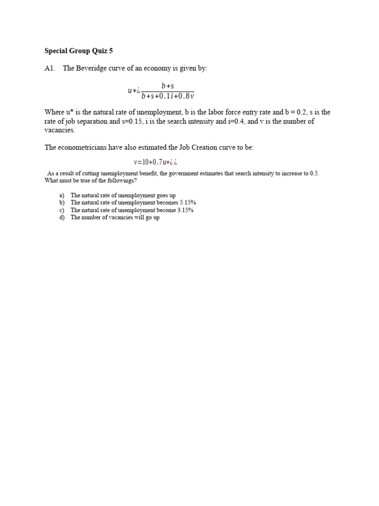 Beveridge Curve Analysis Quiz | PDF