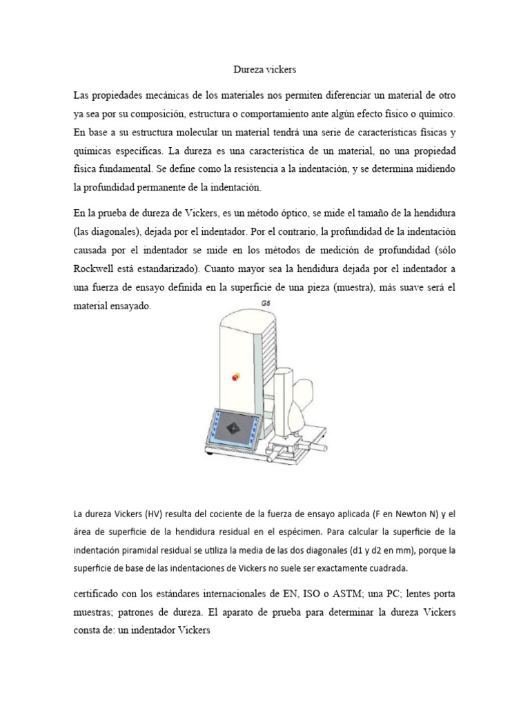 Dureza Vickers: Método y Aplicaciones | PDF | Dureza | Materiales