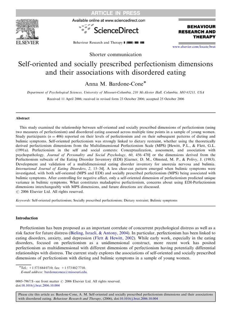 Perfectionism and Eating Disorders | Download Free PDF | Perfectionism ...