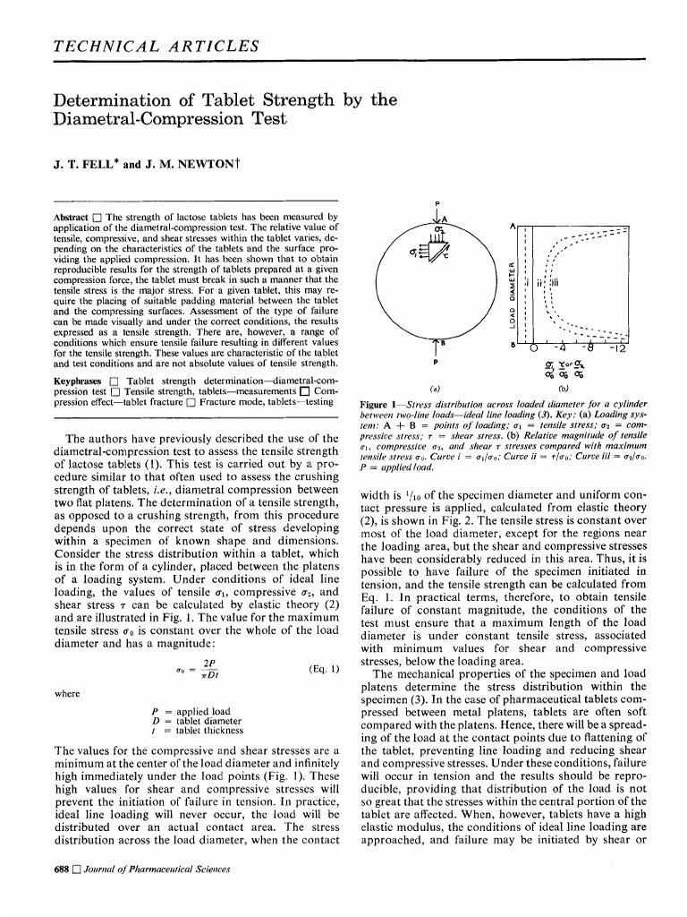 Determination Tablet Strength by The Diametral-Compression Test | PDF ...