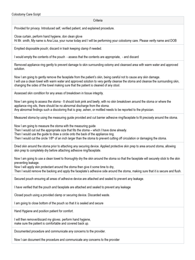 Colostomy Care Script Upload | PDF | Medical Specialties | Health Care