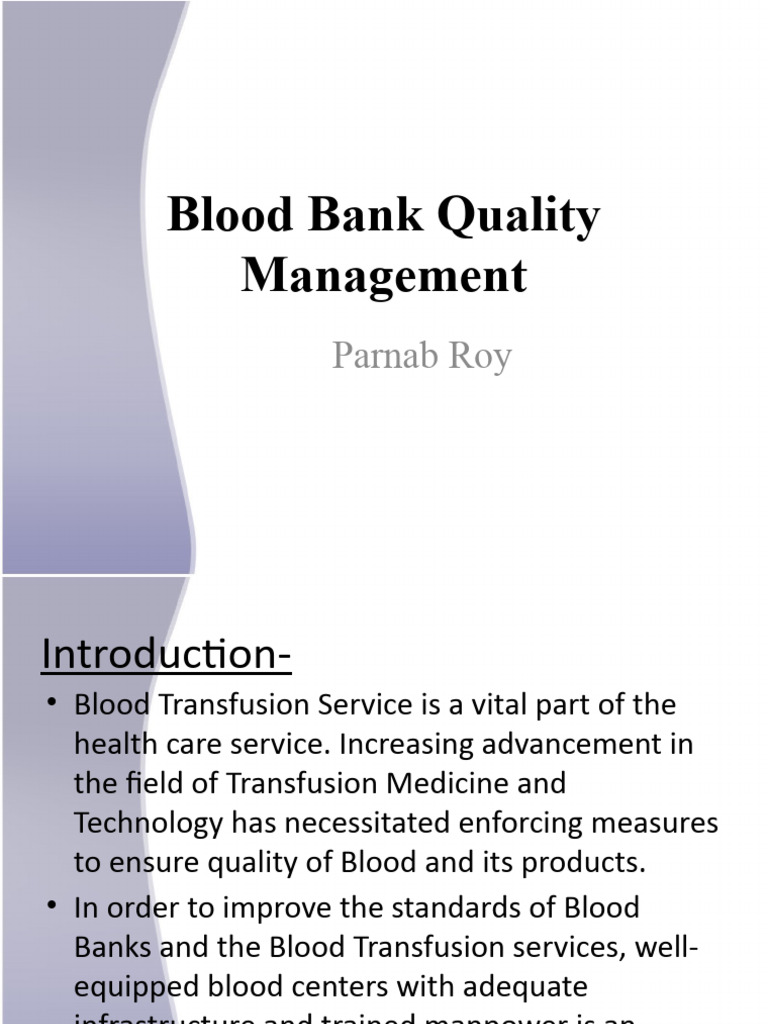 Blood Bank Quality Management Guide | PDF | Blood Donation | Blood ...