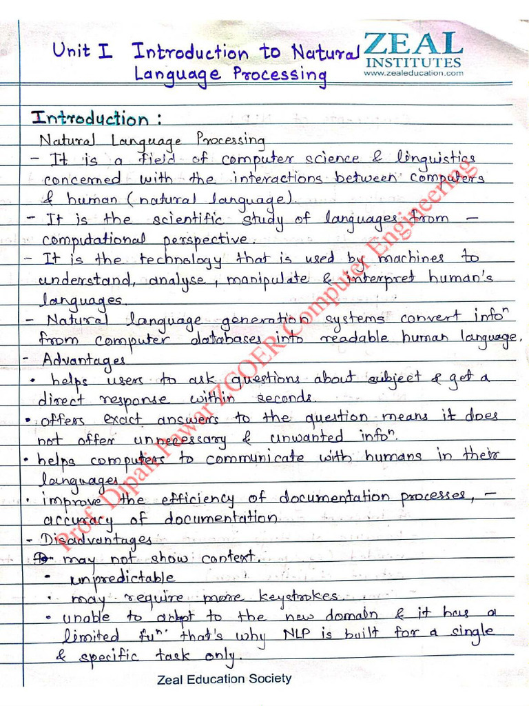NLP Notes Handwritten | PDF