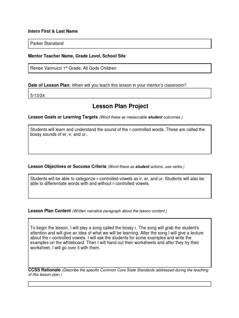Internship Ccss Lesson Plan-Q4 1 | Download Free PDF | Lesson Plan ...