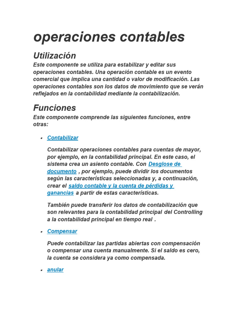 Operaciones Contables: Funciones Clave | PDF