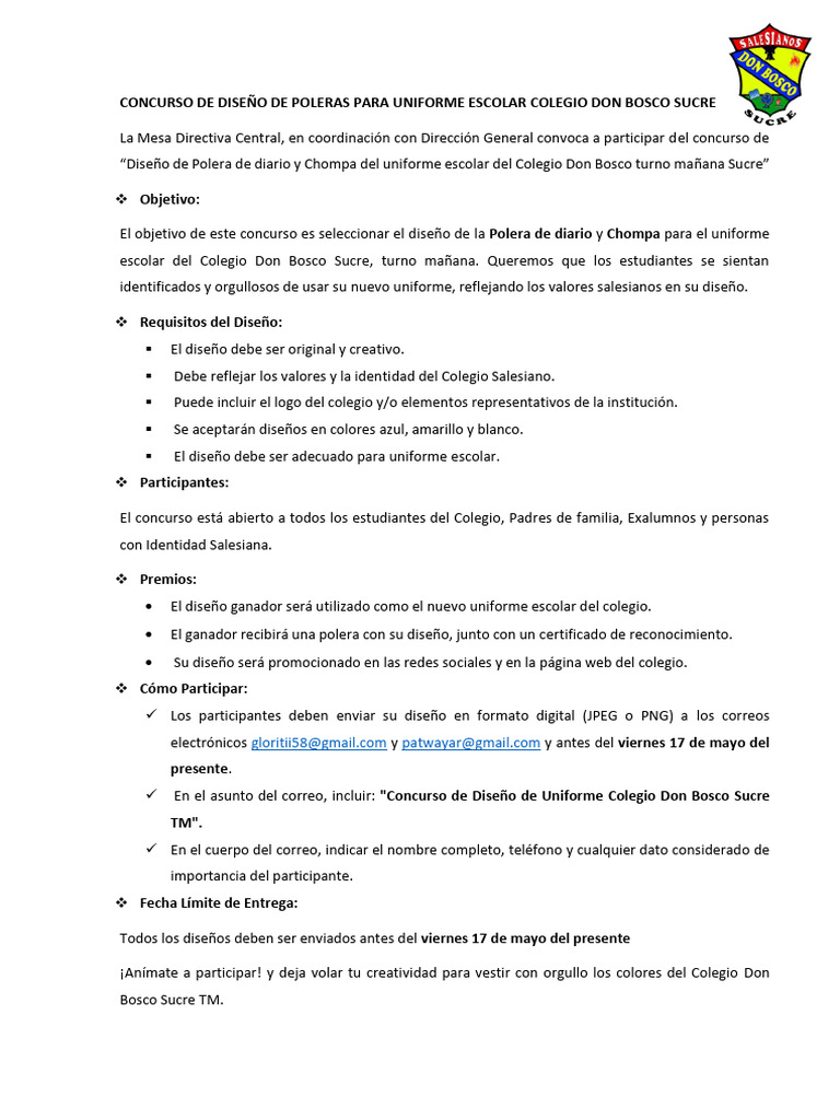 Convocatoria Uniforme Colegio DB TM | PDF | Arte